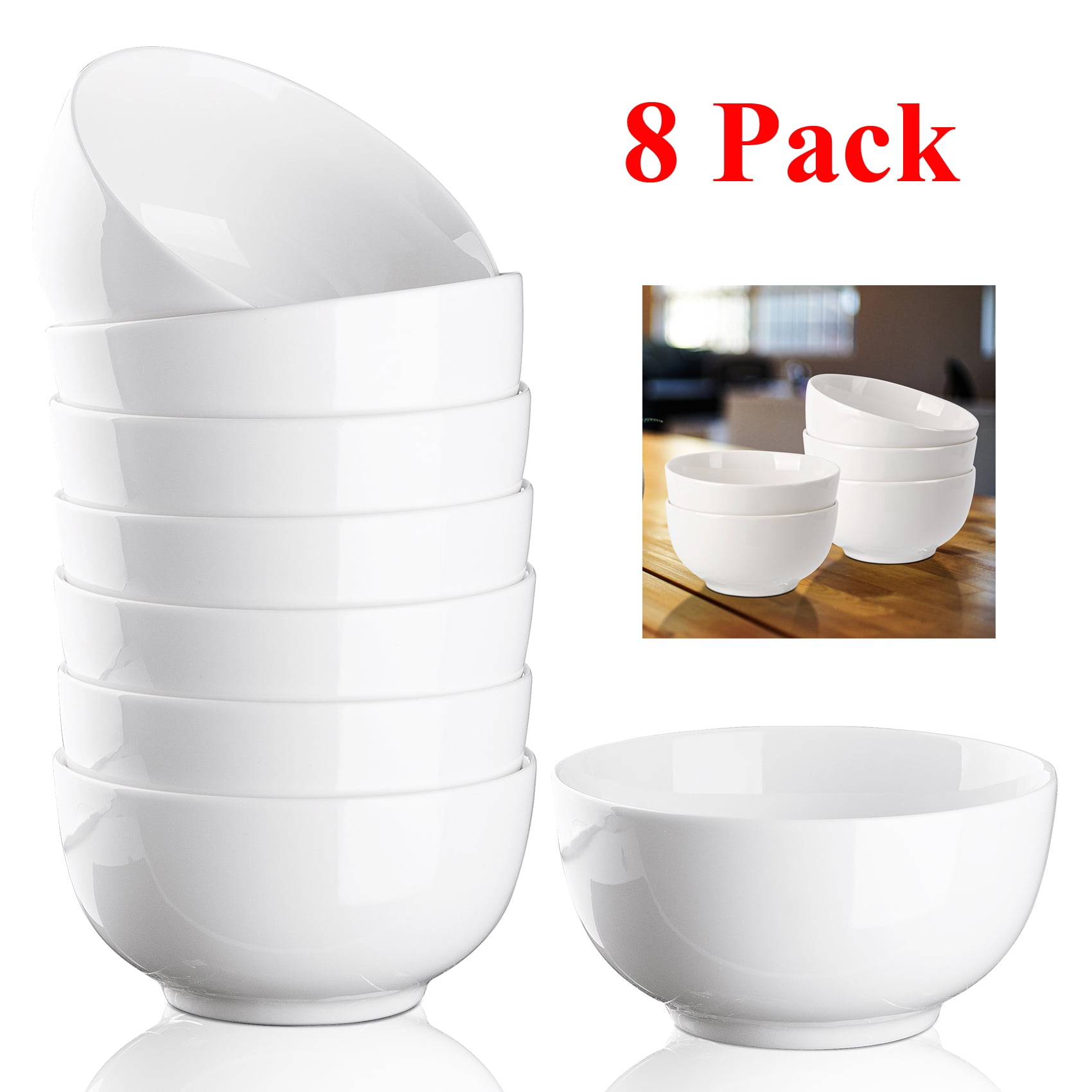 8 Pack 10 Ounce Porcelain Bowls Set Premium White Ceramic Bowls for ...