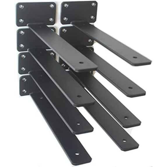 8 Pack - 10 inch Black Hidden L Shelf Bracket (1/5 Inch Thicked) Iron ...