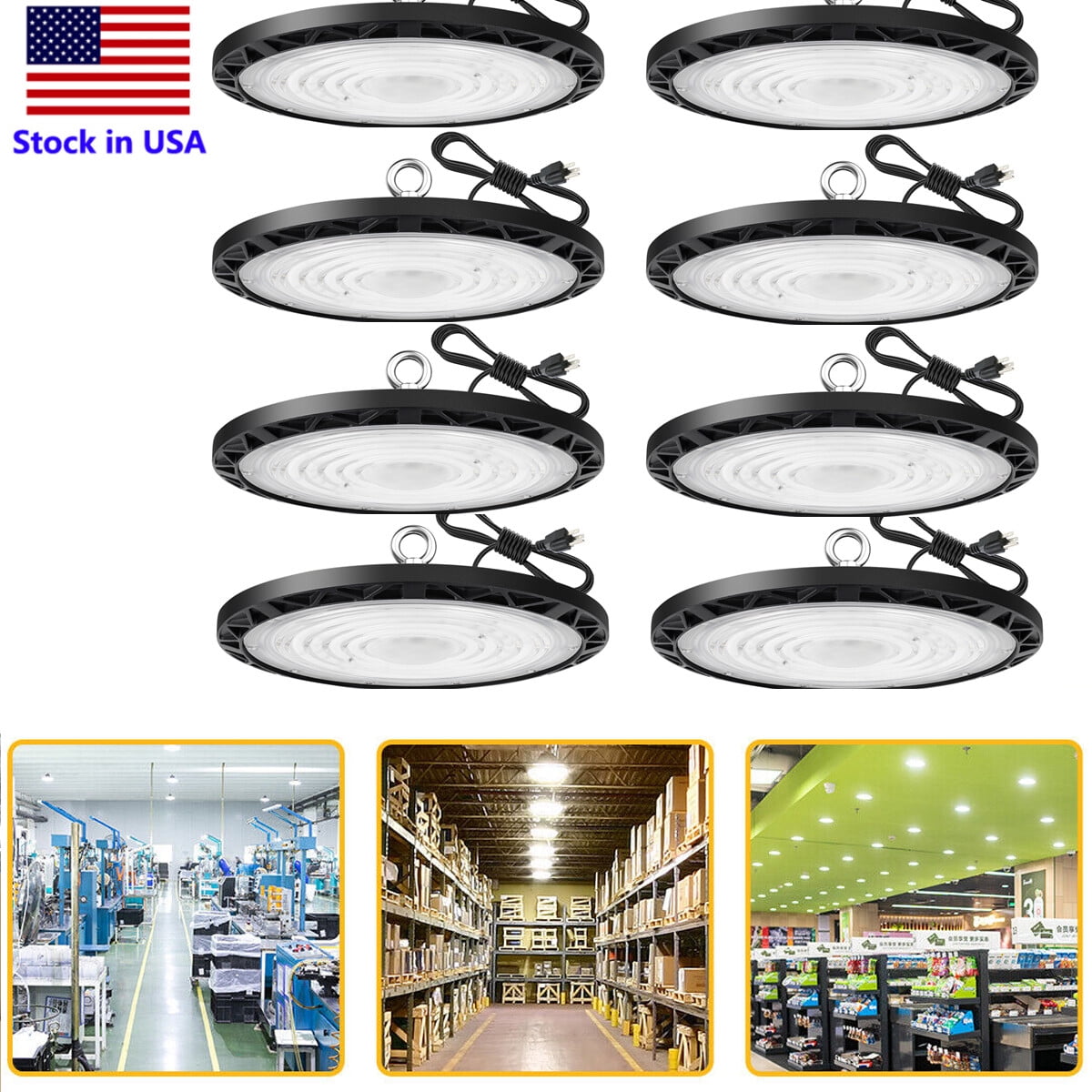 8 Pack 100W UFO Led High Bay Light Factory Warehouse Commercial Led ...
