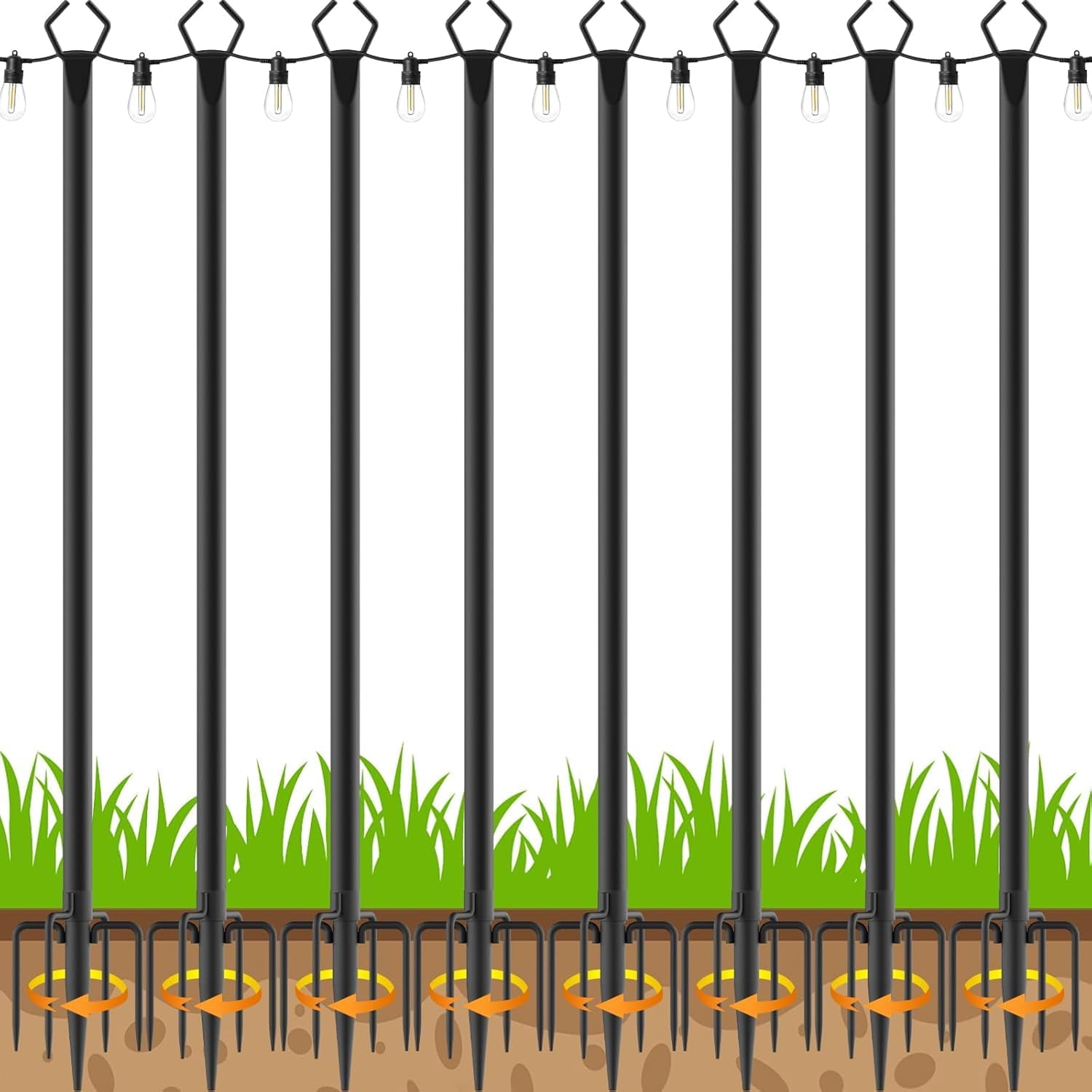 8 Pack 10ft String Light Poles For Outside Lights Outdoor With Metal ...