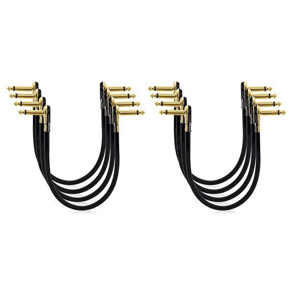 8 Pack 12 Inch Guitar Patch Cables, Right Angle Golden Pancake ...