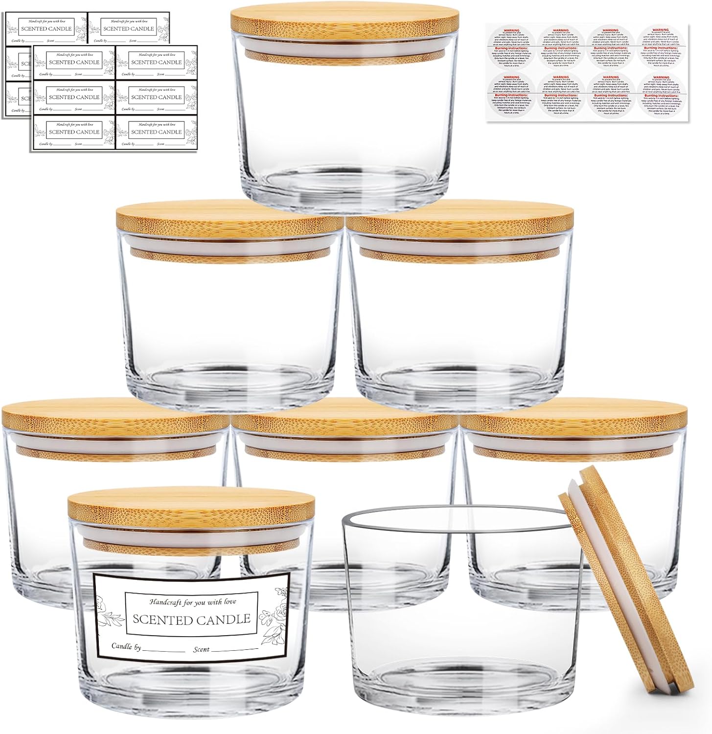 8 Pack 12 OZ Clear Glass Wide Mouth Candle Jars for Making Candles with ...