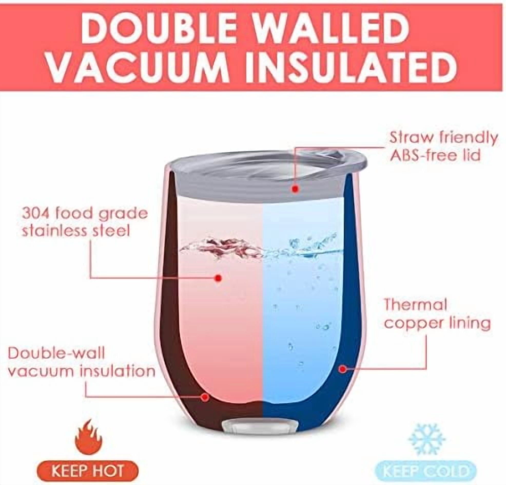 8 Pack 12 oz Stainless Steel Wine Tumbler with Lids, Double Wall Vacuum ...