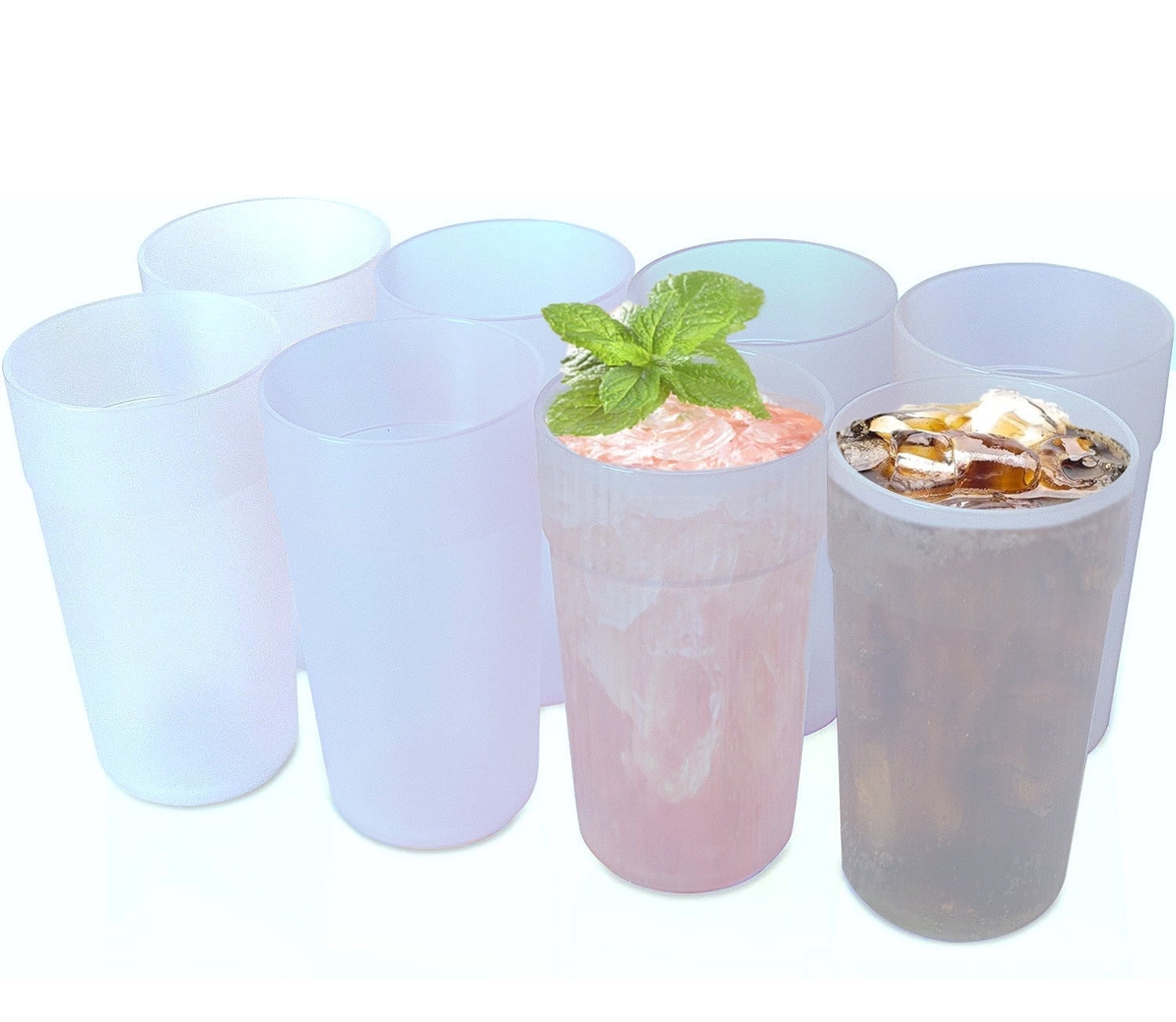 8 Pack 14 oz Clear Plastic Cup Frosted Plastic Cups Stackable Water ...