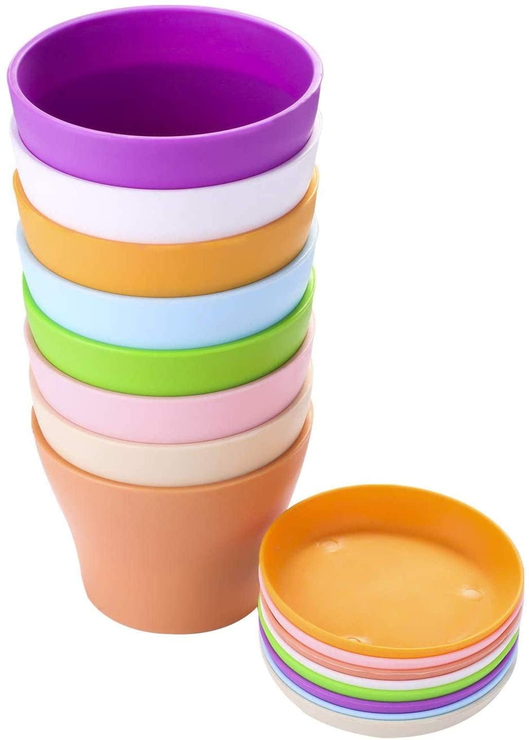 8-Pack 14cm Colorful Plastic Plant Pots with Trays — Vibrant Indoor ...