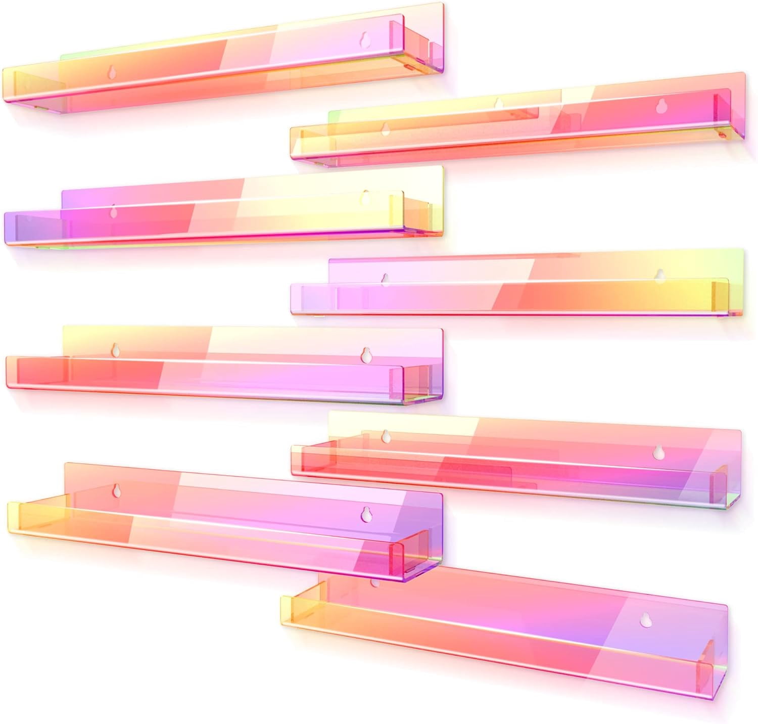 8 Pack 15 Inch Iridescent Acrylic Shelves, Clear Rainbow Kids Floating ...