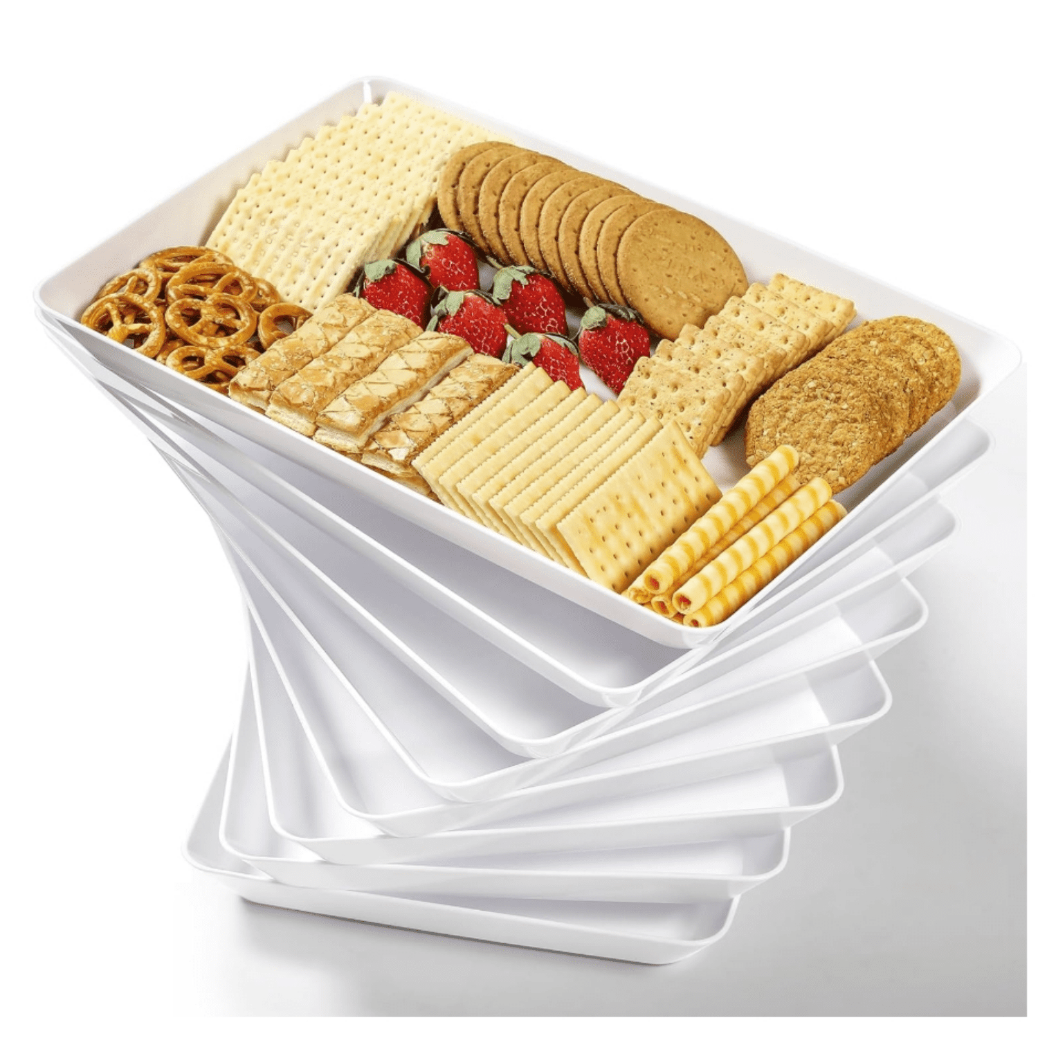 8 Pack, 16" x 11" Large White Serving Trays Set - Reusable Plastic ...