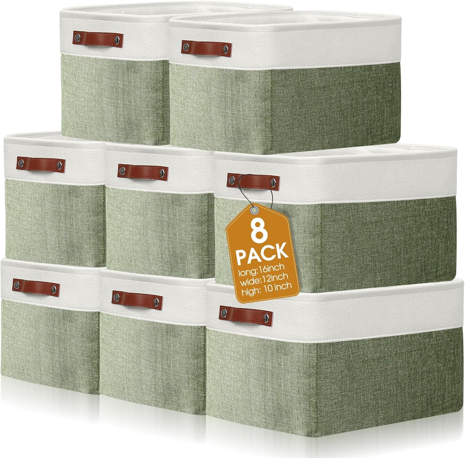 8 Pack 16 x 12 x 10 Inch Large Storage Baskets Collapsible Fabric ...