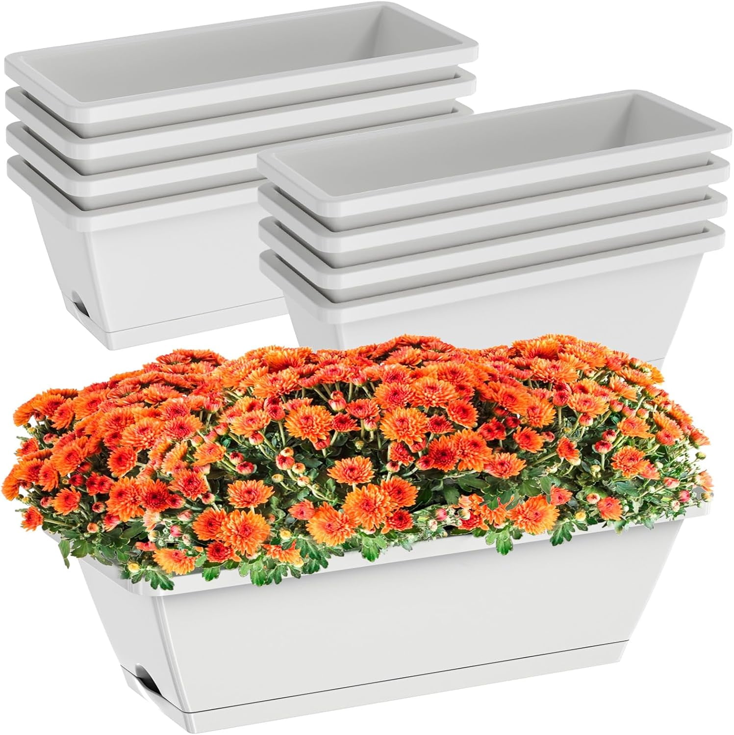 8-Pack 17-Inch Rectangle Window Planters - Plastic Indoor/Outdoor Herb ...