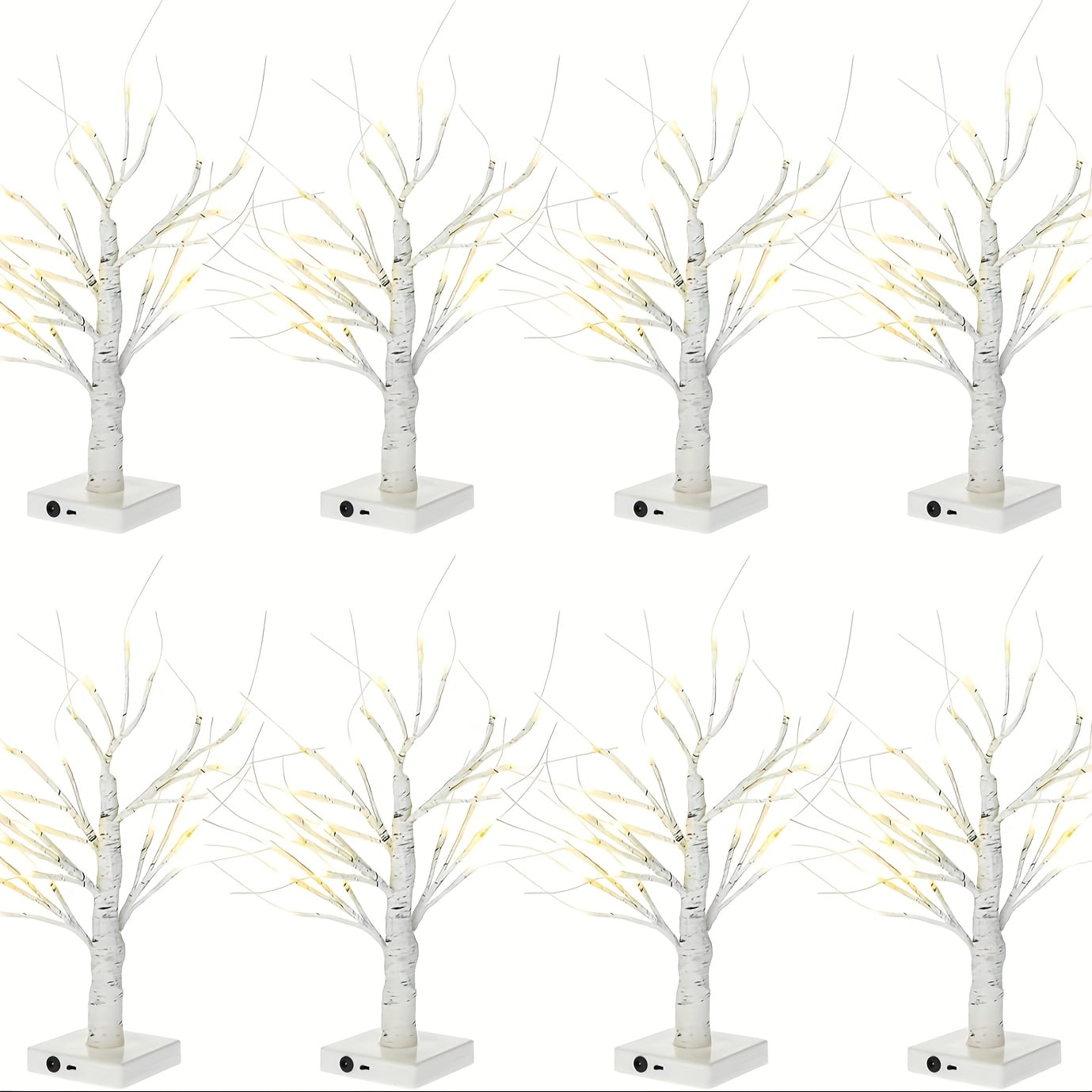 8-Pack 18-Inch Lighted Birch Tabletop Christmas Trees, Battery/USB ...