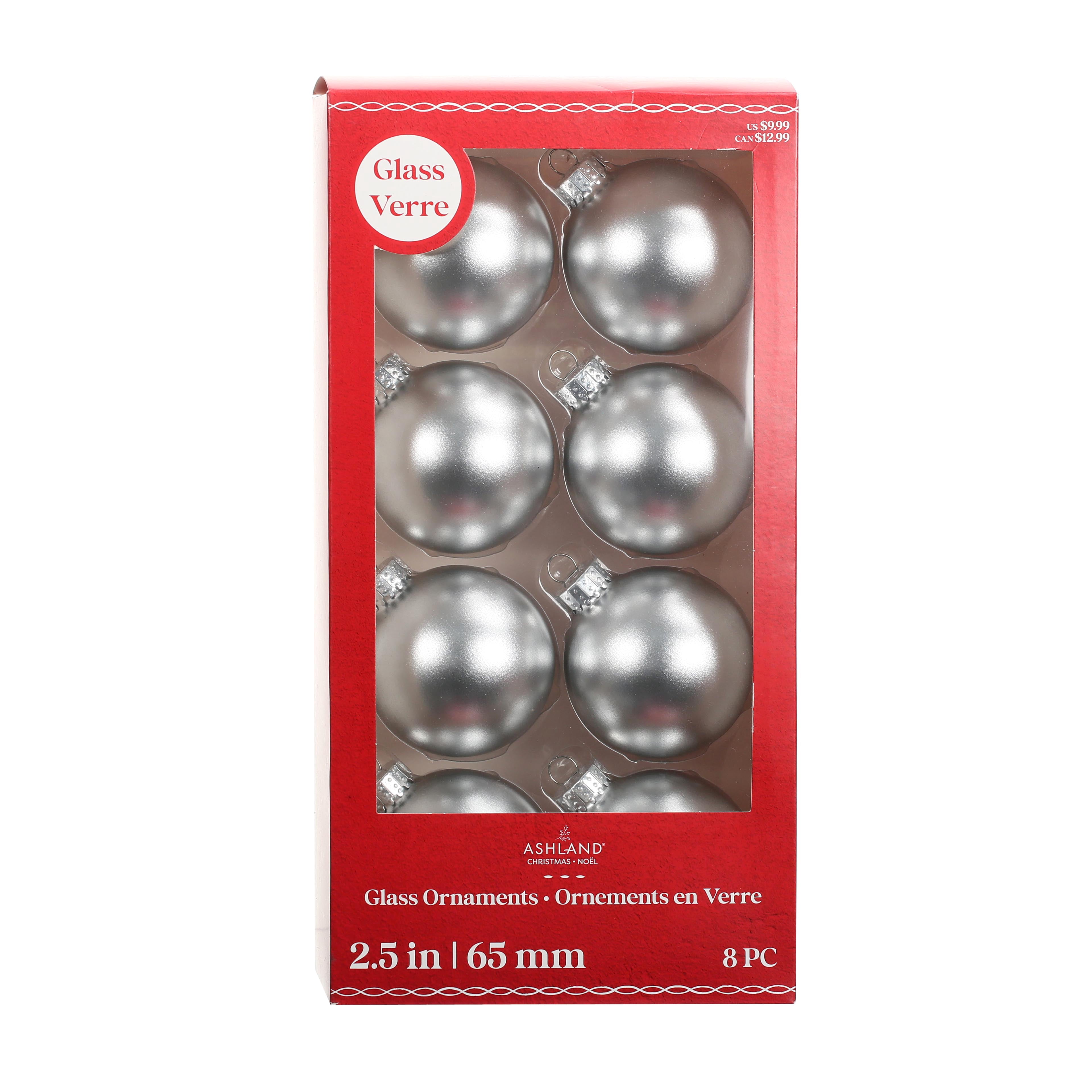 8 Pack 2.5" Shiny Glass Ball Ornaments by Ashland® - Christmas ...