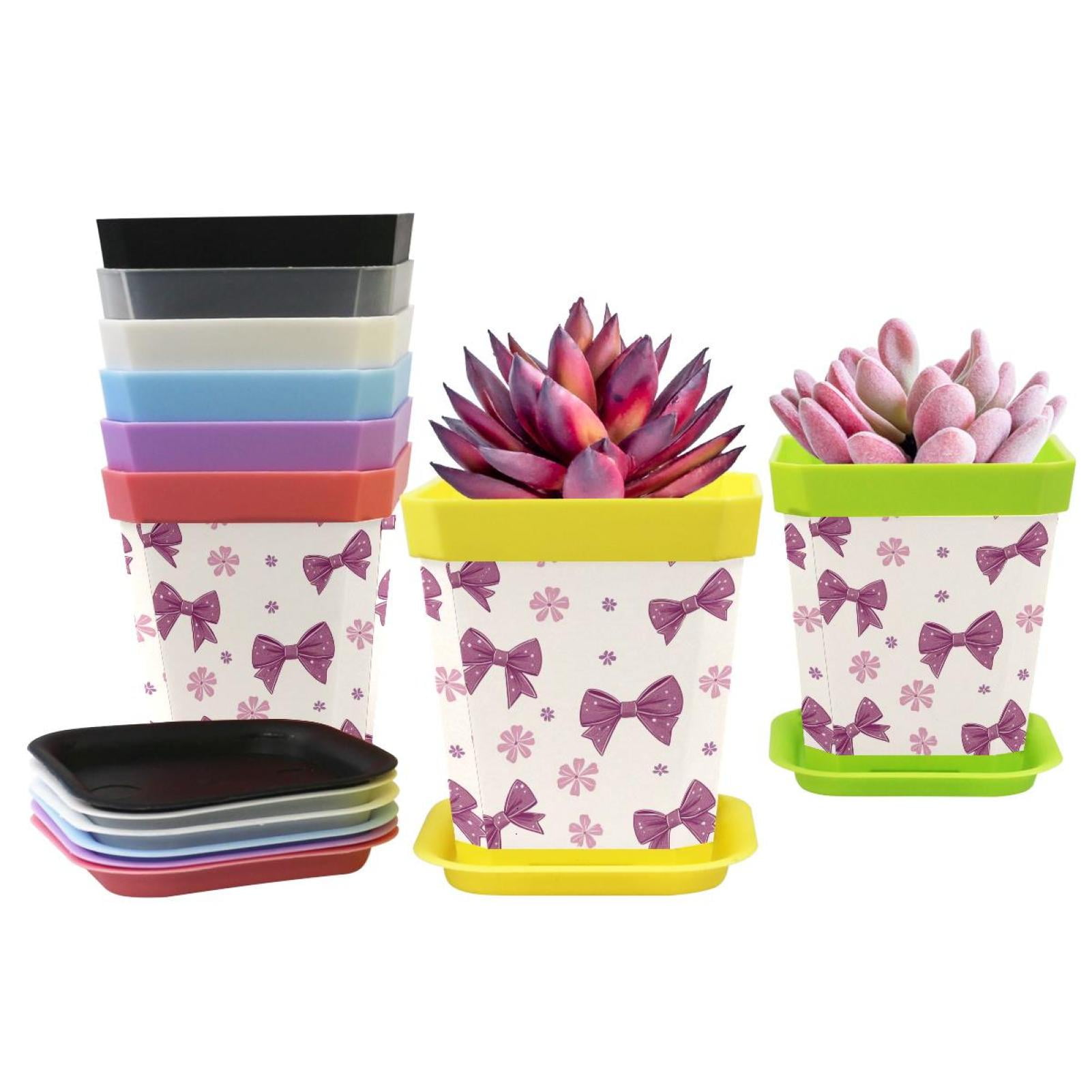 8 Pack 2.75’ Wave Dot Red Bow Floral Small Flower Pots Nursery Pot Garden Office and Balcony ...