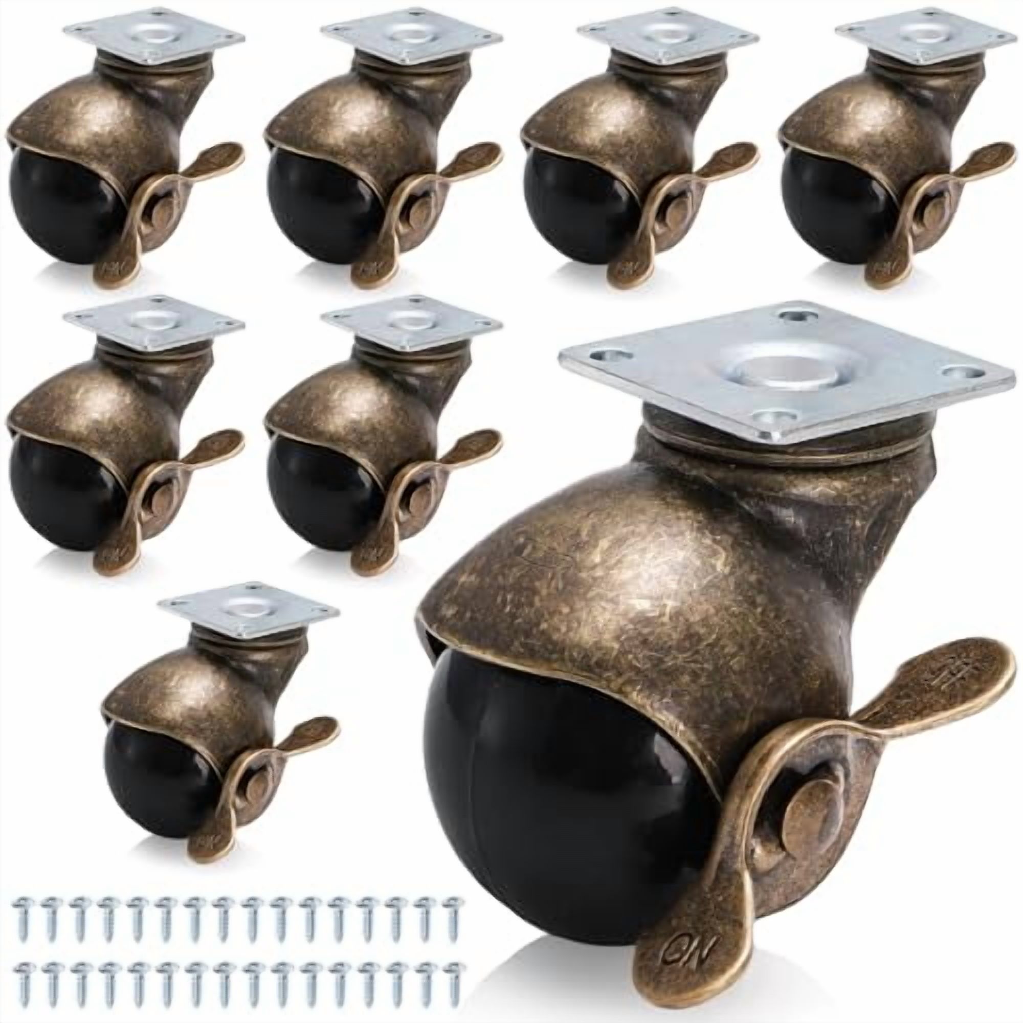 8 Pack 2 Inch Ball Caster Wheels, Antique Brass Swivel Casters with ...