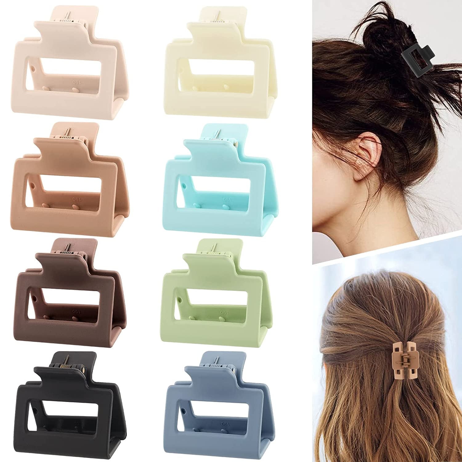 8 Pack 2 inch Small Rectangle Hair Claw Clips, Matte Square Hair Clips ...