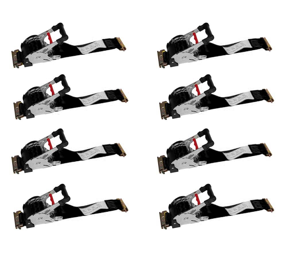 8 Pack 2'' x 12' Auto Retractable Ratchet Straps for E-Track - Black ...
