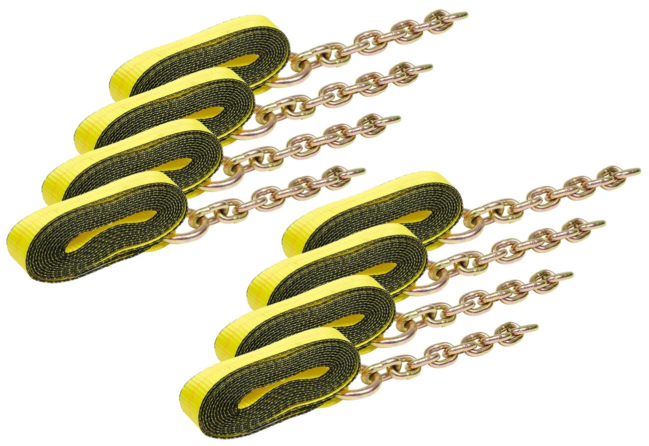(8 Pack) 2" x 21' Replacement Tie Down Strap w/ Chain Extension for 8 ...