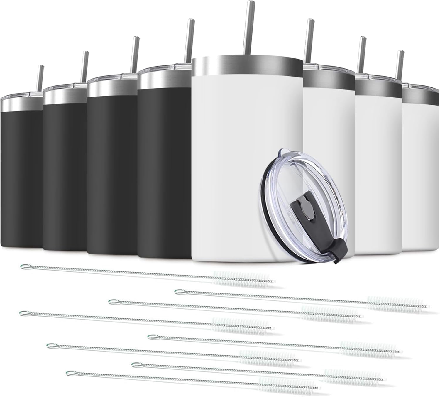 8 Pack 20 Oz Stainless Steel Skinny Tumbler with Splash Proof Lid ...