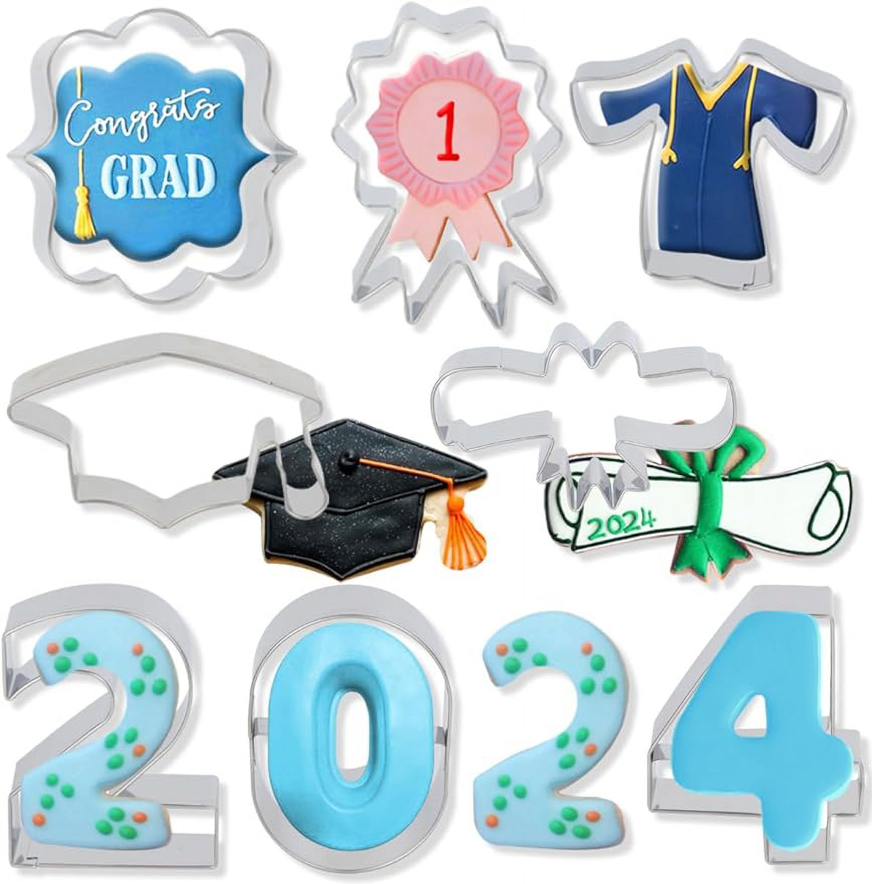 8-Piece Graduation Cookie Cutters Set 2024 - Cap, Diploma, Medallion ...