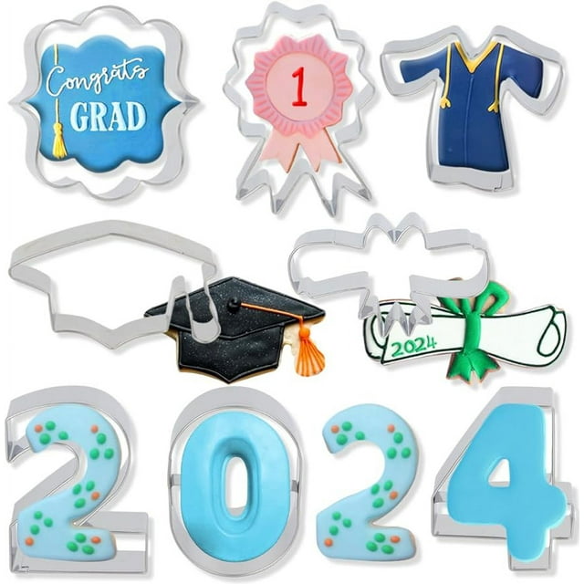 8-Piece Graduation Cookie Cutters Set 2024 - Cap, Diploma, Medallion ...