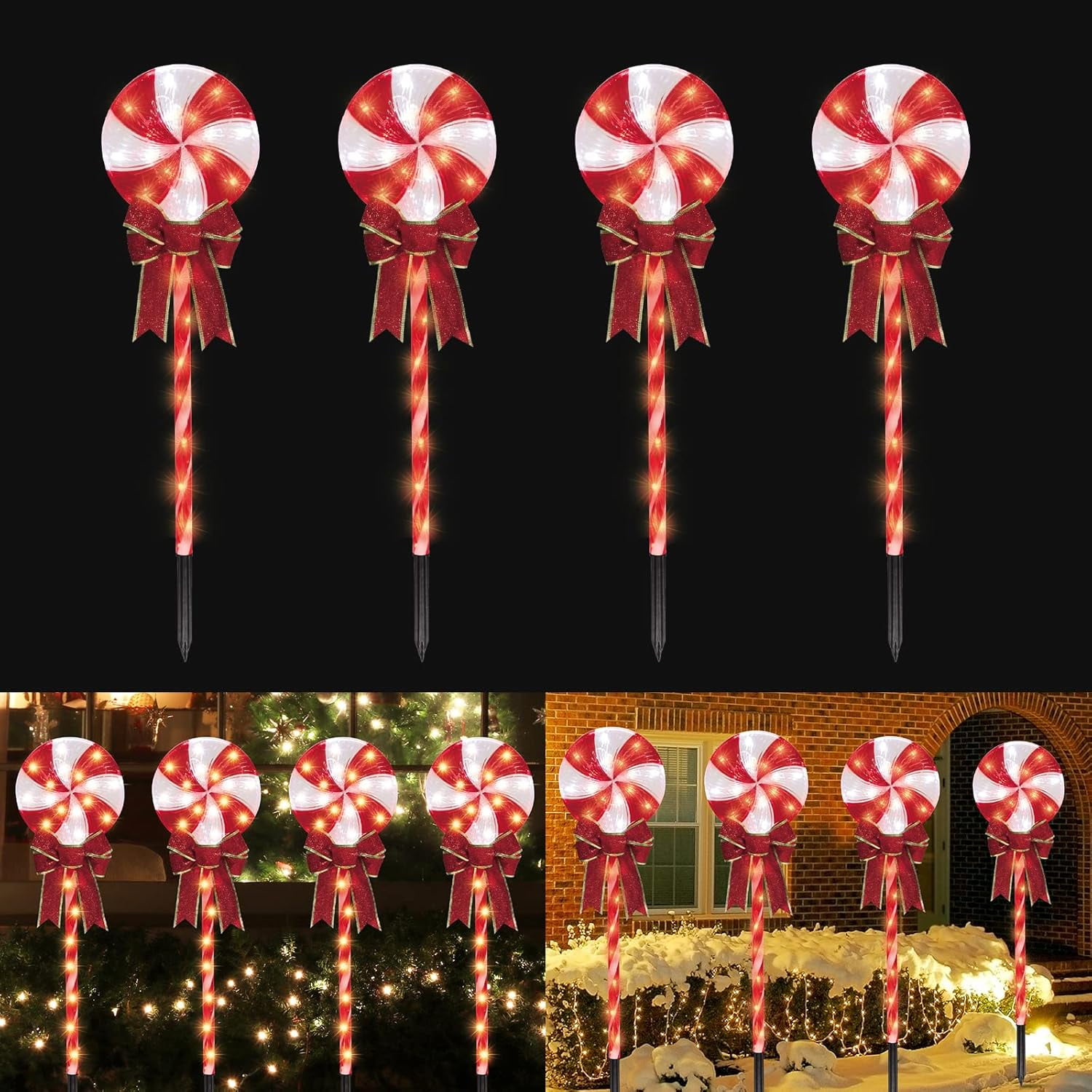 8 Pack 24" 96LED Lollipops Peppermint Pathway Markers with 11 Modes ...