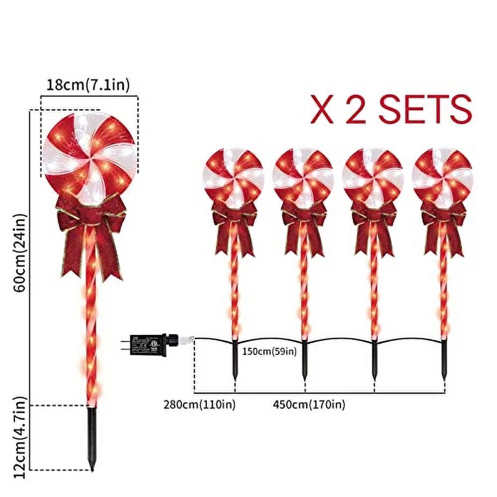8 Pack 24" 96LED Lollipops Peppermint Pathway Markers with 11 Modes ...