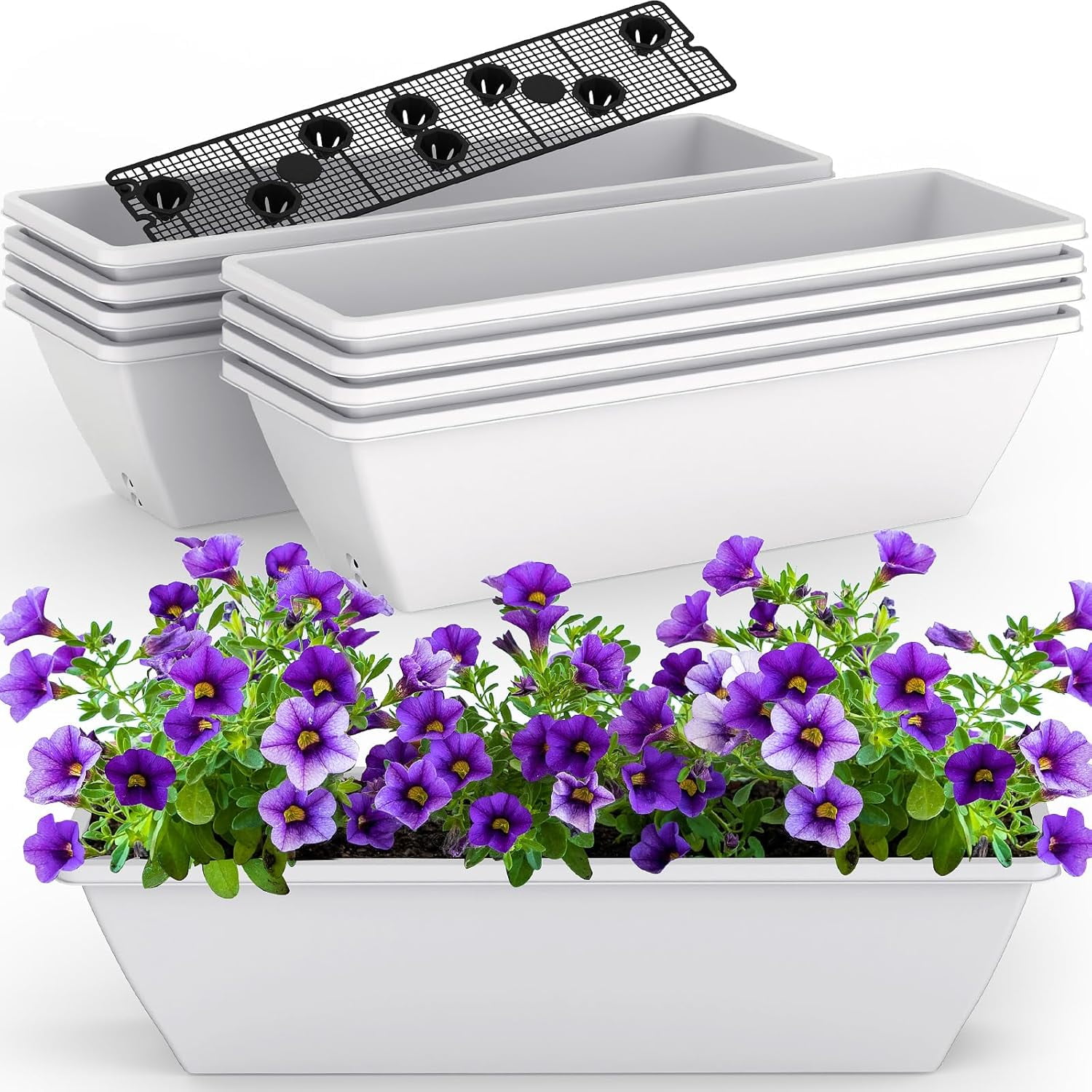8 Pack 24 Inch Window Planter Box, White Large Plastic Rectangle Flower ...