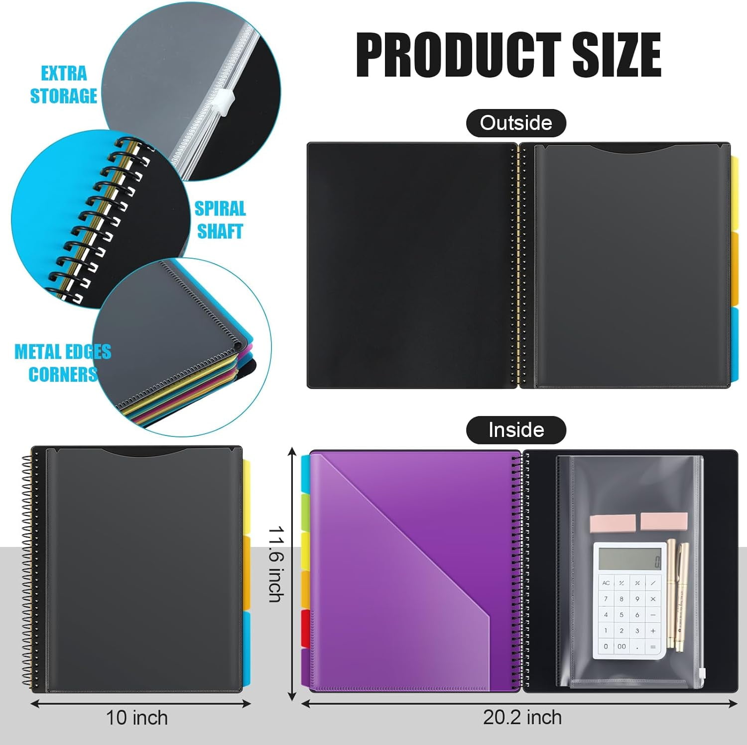 8 Pack 24 Pocket Project Organizer Spiral Multi Pocket Folders Binder ...