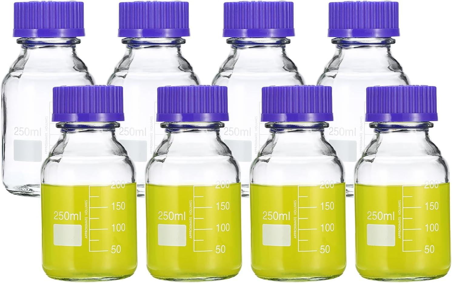 8 Pack 250ml Borosilicate Glass Graduated Round Reagent Media Storage ...
