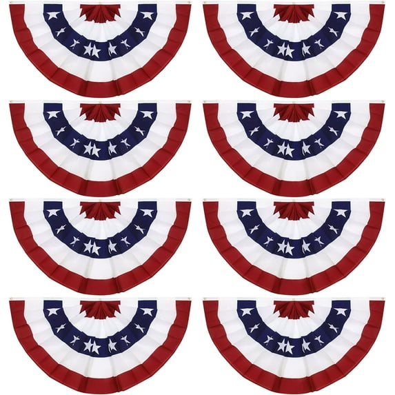 8 Pack 2x4 Ft American Pleated Fan Flag, USA Patriotic Half Fan Bunting ...