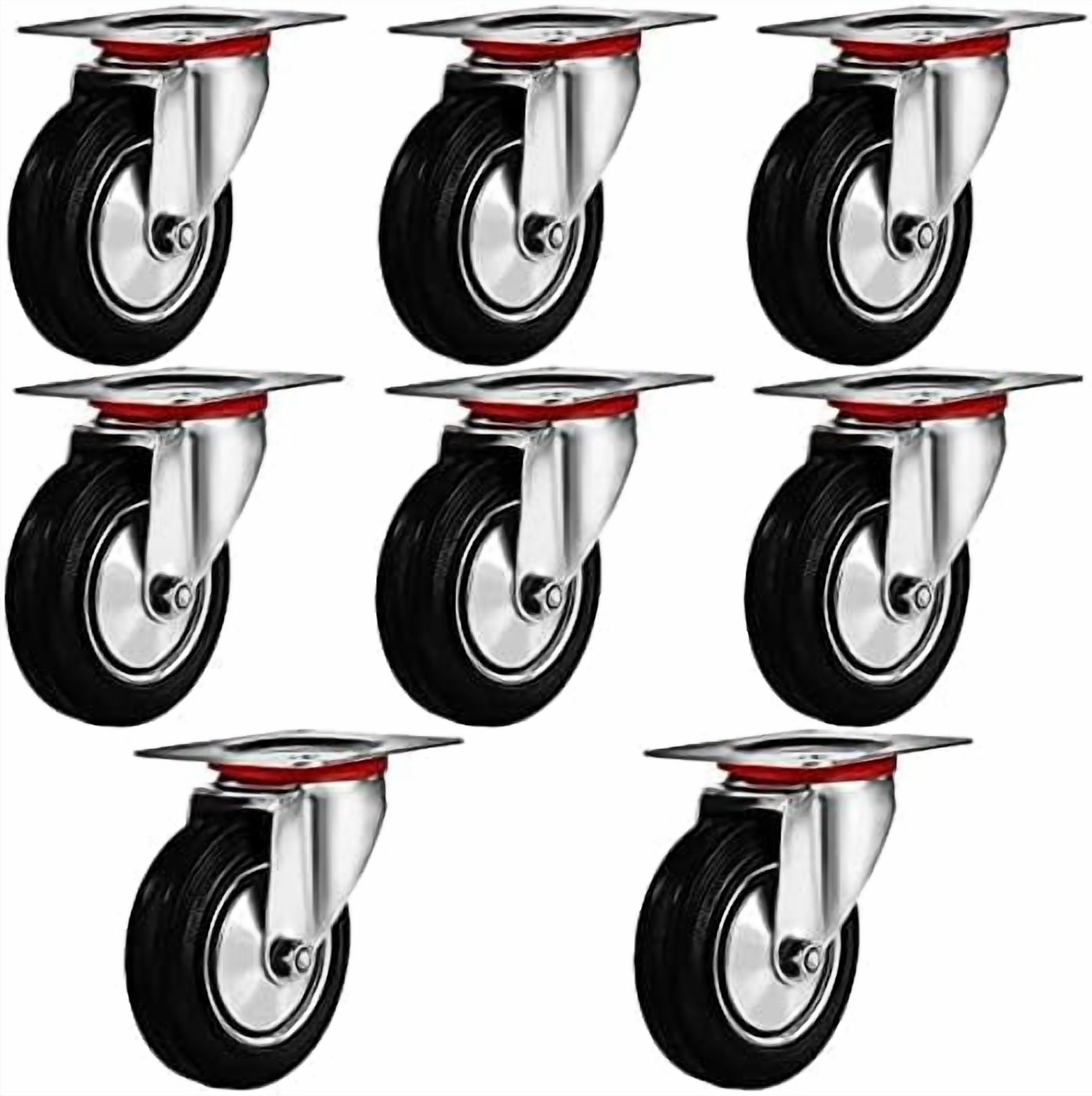 8 Pack 3" Swivel Caster Wheels Rubber Base with Top Plate & Bearing ...