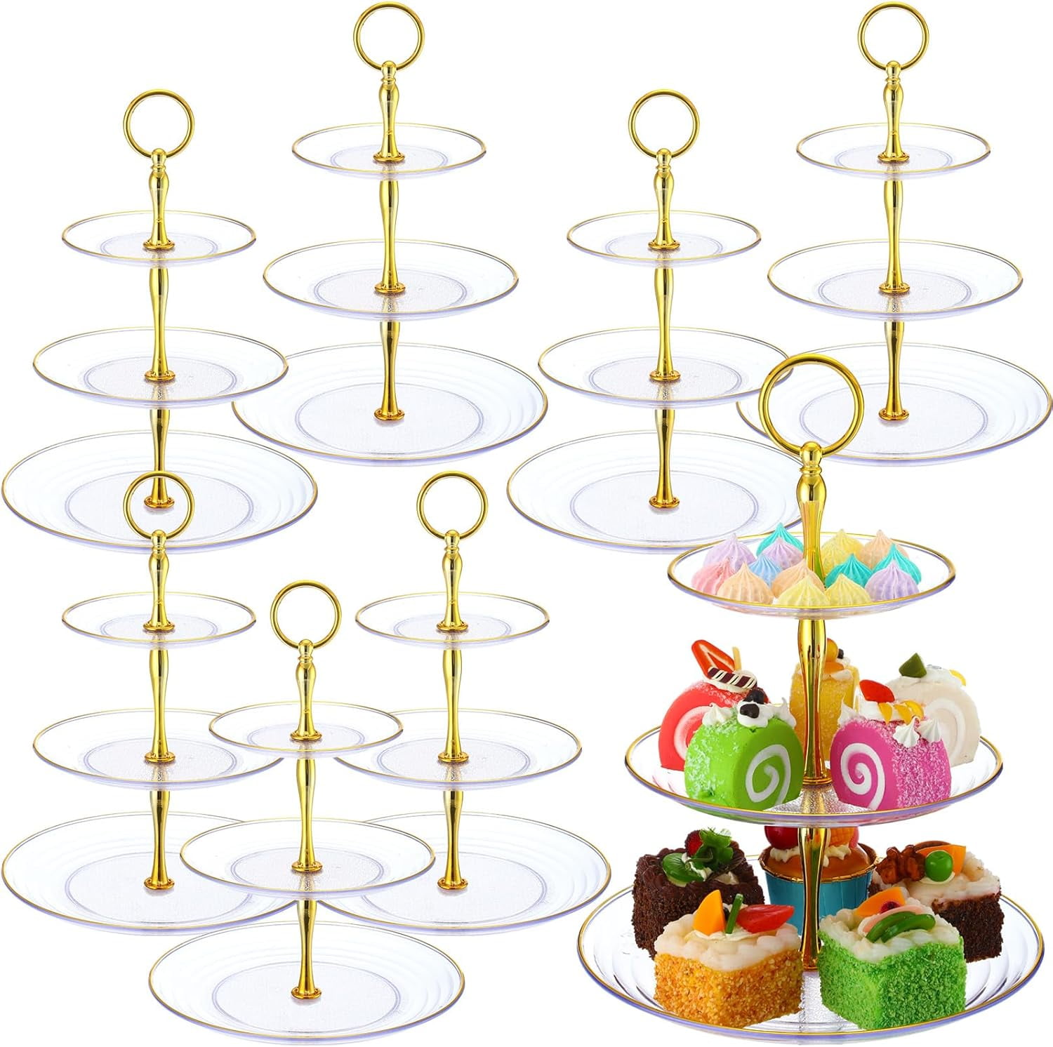 8 Pack 3 Tier Cupcake Stand Bulk Tiered Dessert Stand Thick Plastic ...