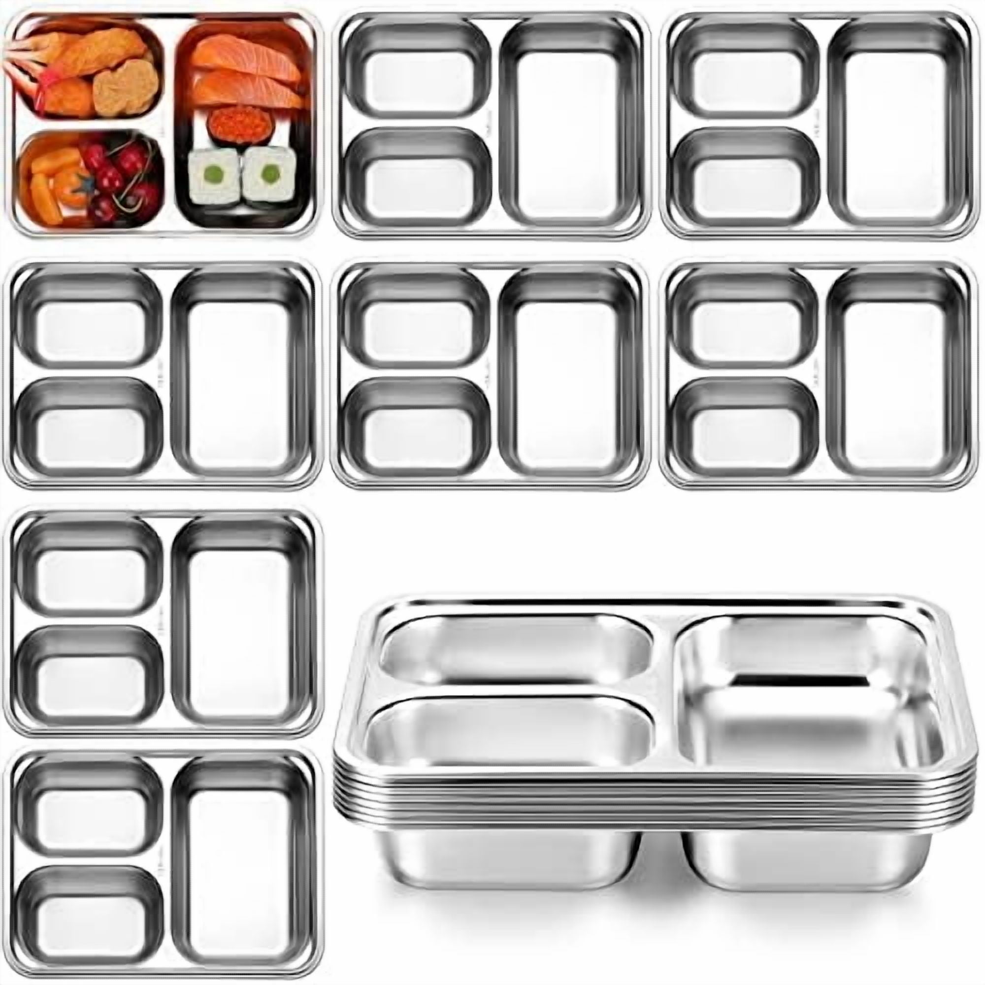 8 Pack 304 Stainless Steel Divided Plates Tray Rectangular Metal Dinner ...