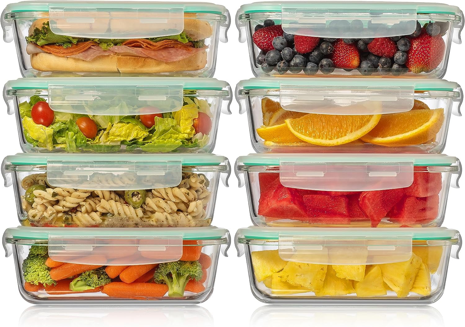 8 Pack 35 oz Glass Storage Containers with Lids - Airtight, Leakproof ...