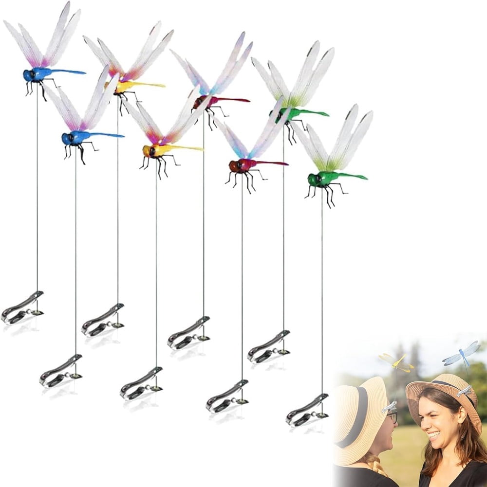 8-Pack 3D Dragonfly Garden Decor Clips – Lifelike Outdoor Insect ...