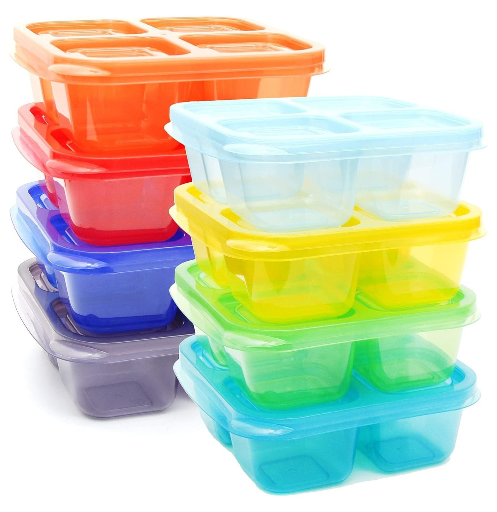 8 Pack 4-Compartment Reusable Snack Box Food Containers, Bento Lunch ...