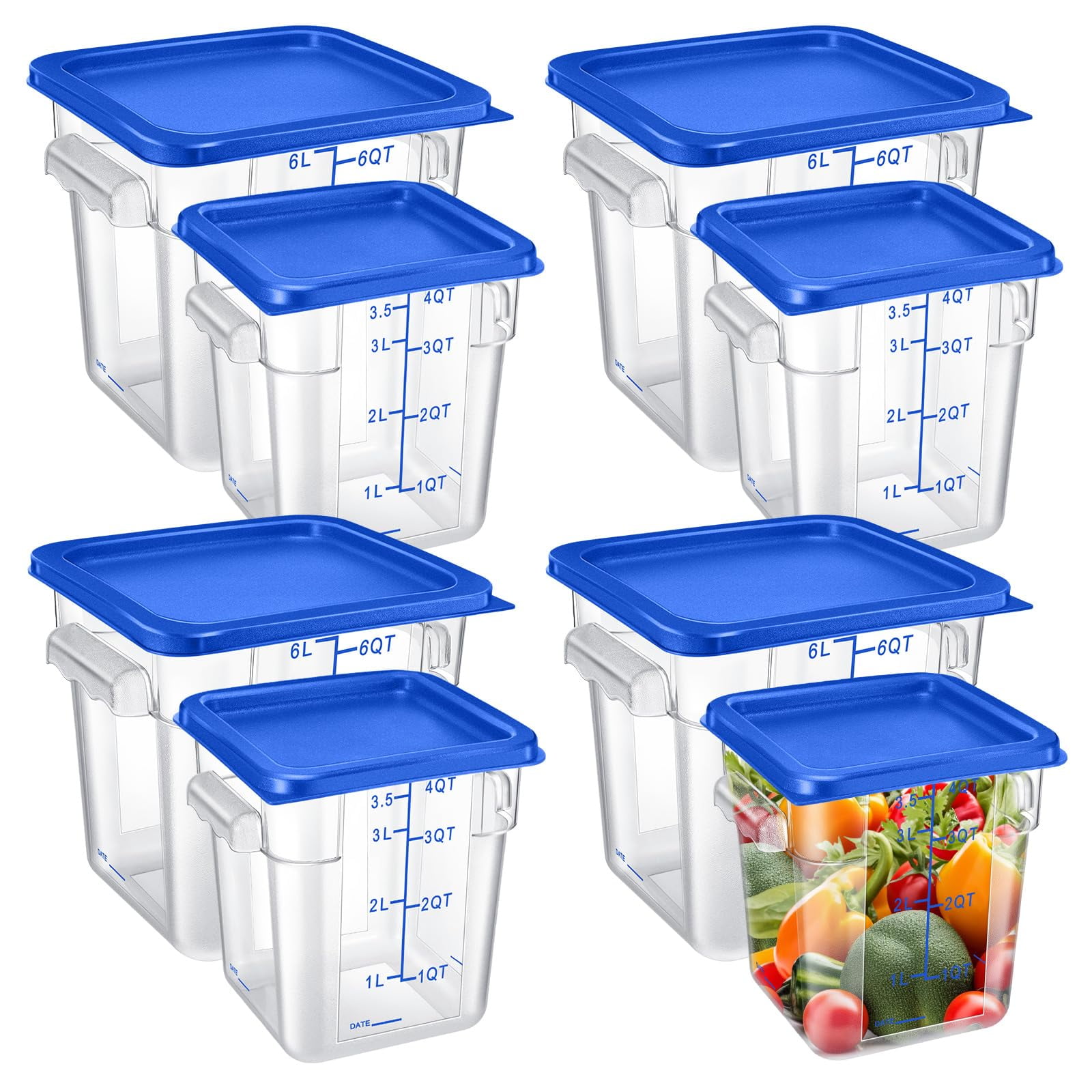 8 Pack 4 QT and 6 QT Food Storage Containers with Lids Scales Handles ...