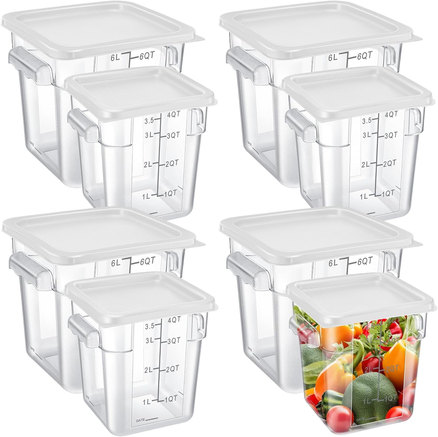 8 Pack 4 QT and 6 QT Food Storage Containers with Lids Scales Handles ...