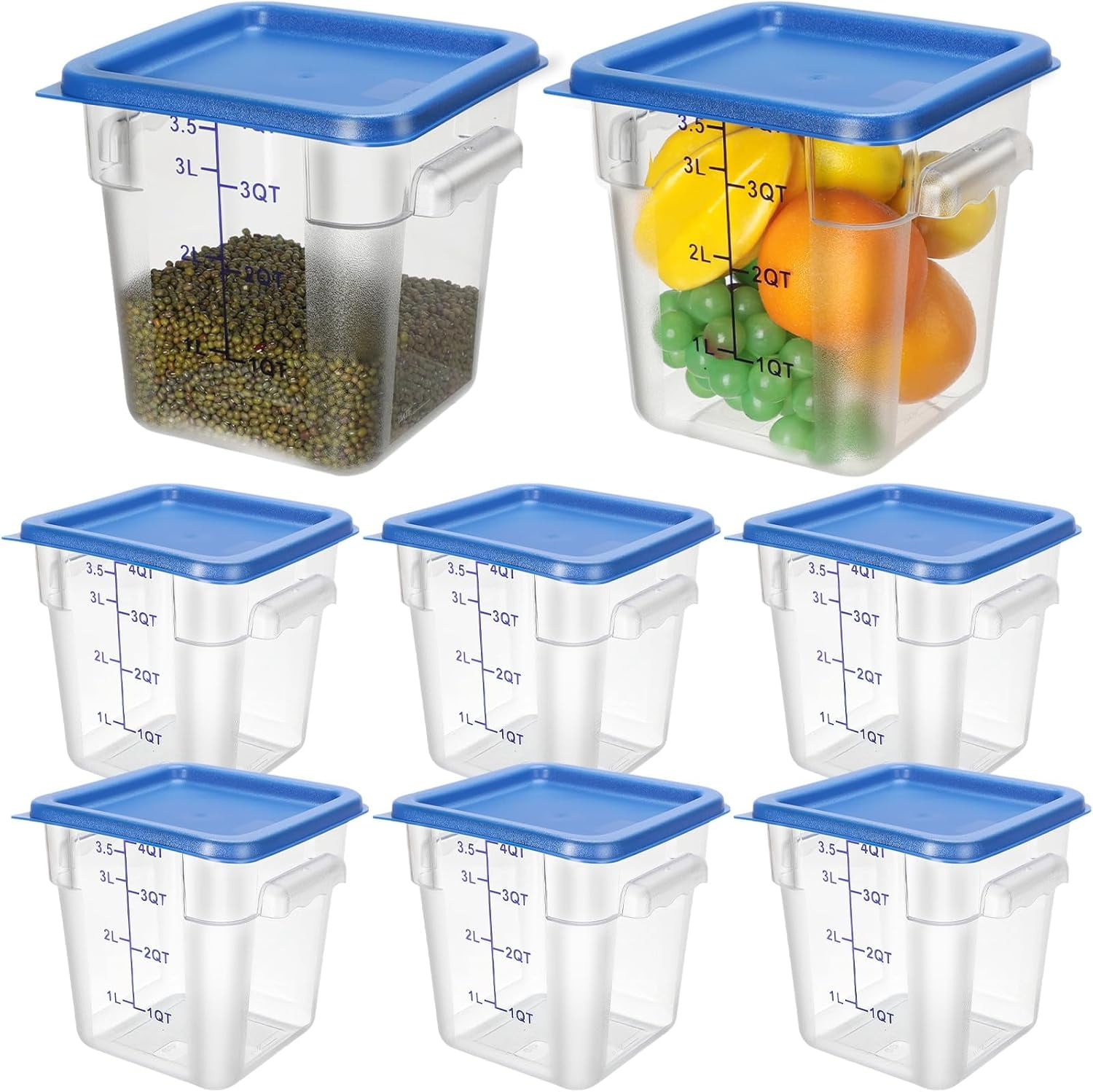 8 Pack 4 Qt Clear Food Storage Container with Handles and Lid ...