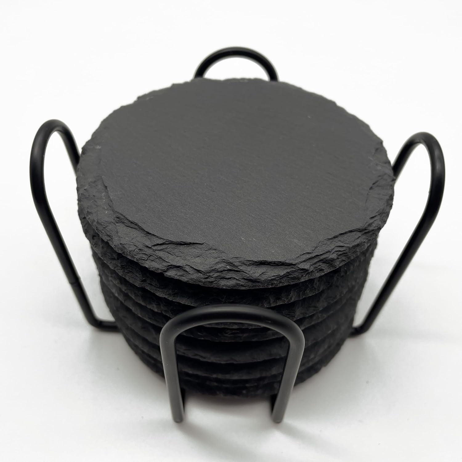 8 Pack 4 inch Round Slate Coasters with Metal Holder,Handmade Natural ...