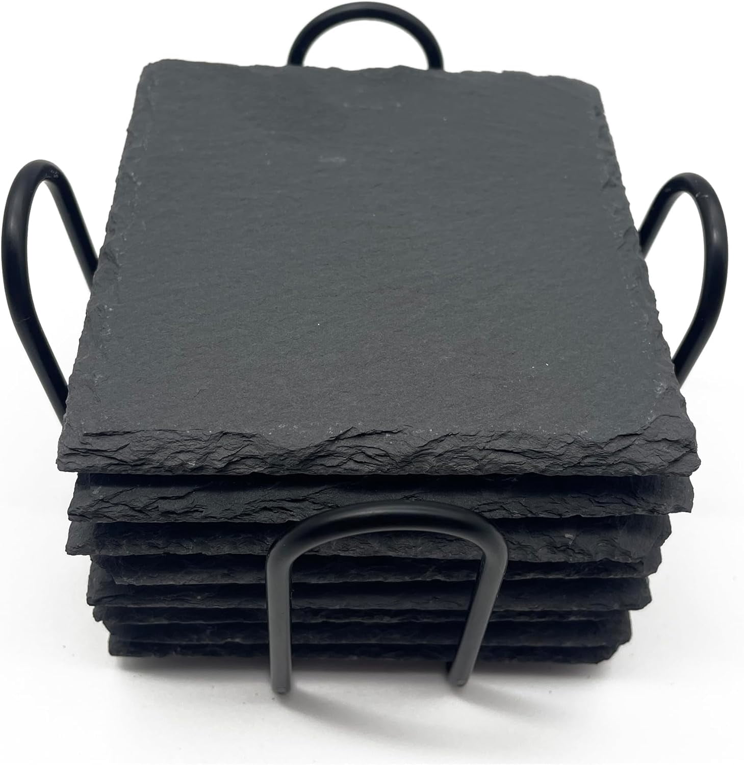 8 Pack 4 inch Square Slate Coasters with Metal Holder,Handmade Natural ...