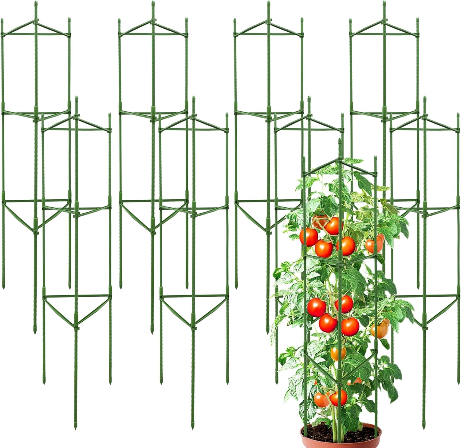 8 Pack 48 Inch Tomato Cages for Garden, Triangle Metal Plant Support ...
