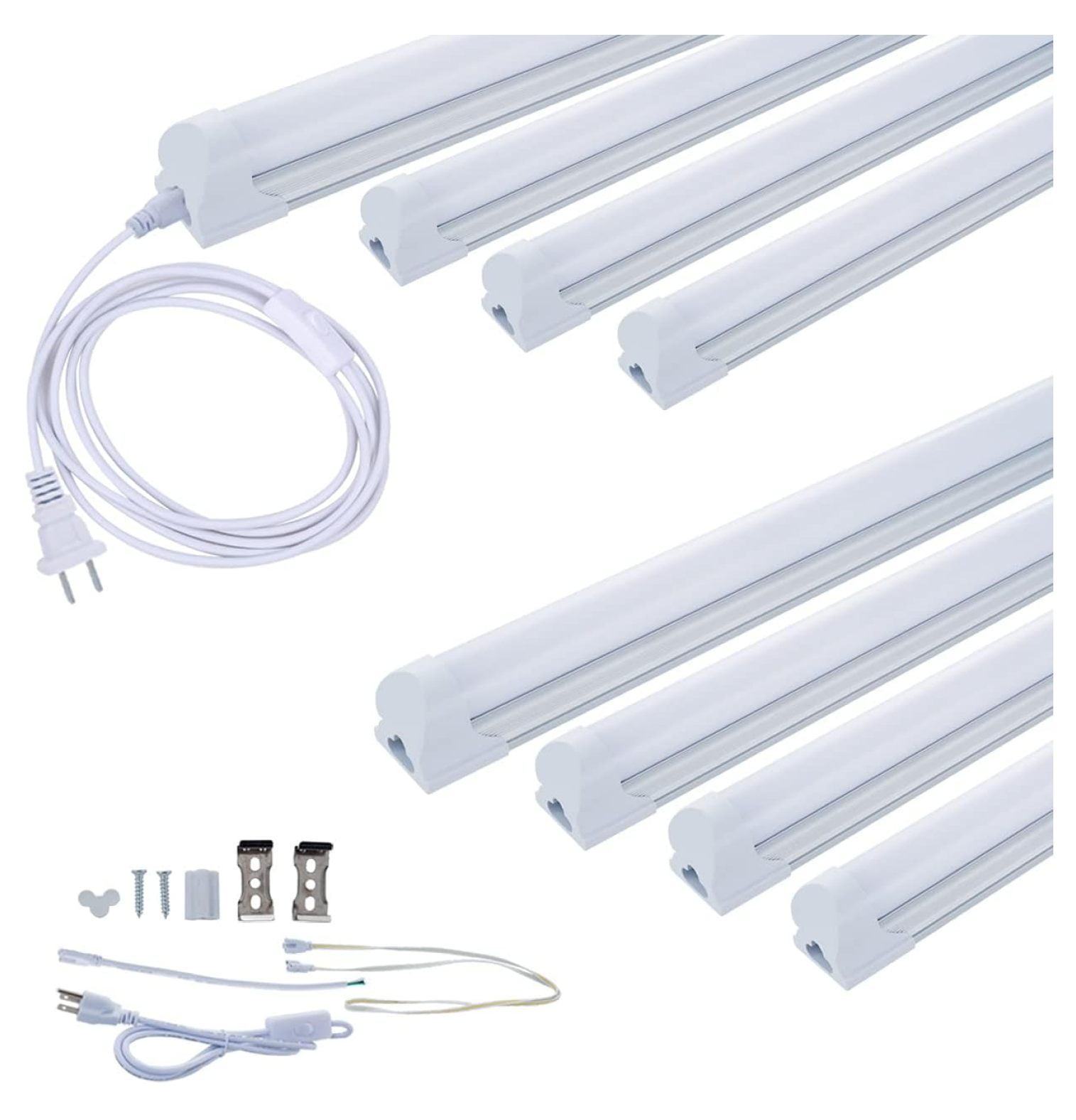 8-Pack 4FT T8 Led Integrated Tube Light Fixture 24W Bright White 6000K ...