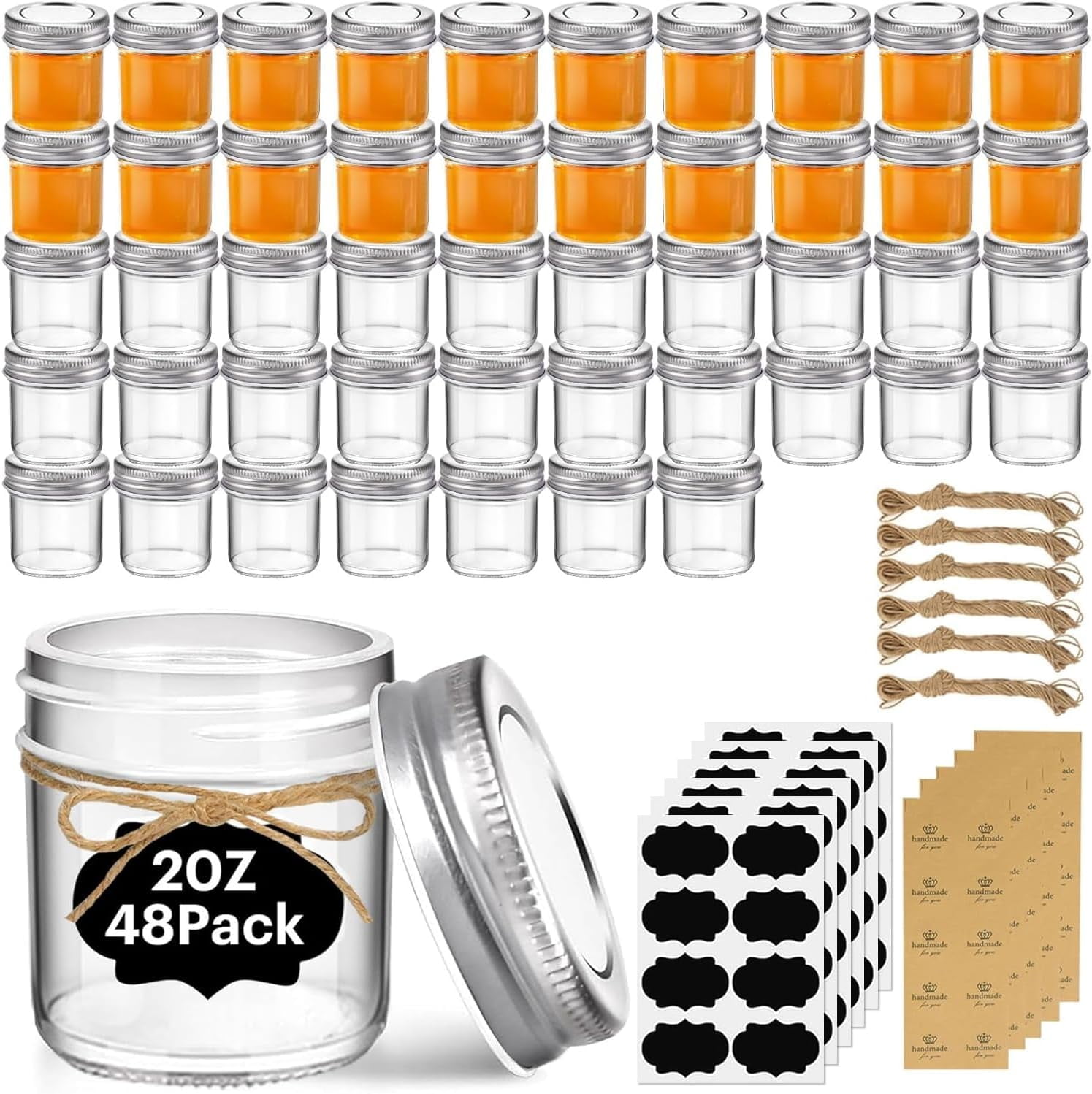 Mini Mason Jars 4oz - 8 Pack, Regular Mouth Mason Jar with Lids and ...