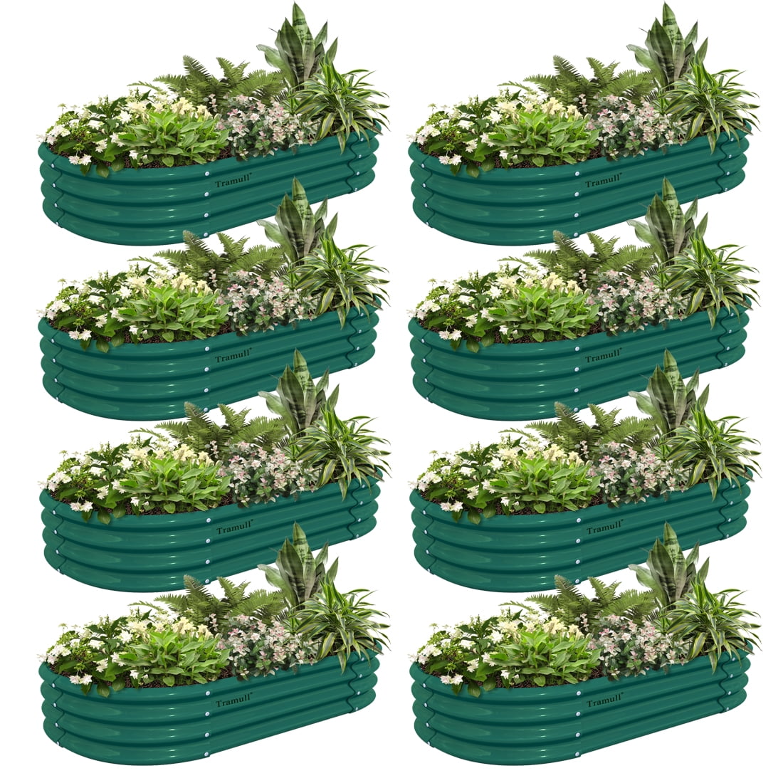8 Pack 4x2x1FT Galvanized Raised Garden Bed Kit Oval Metal Ground ...