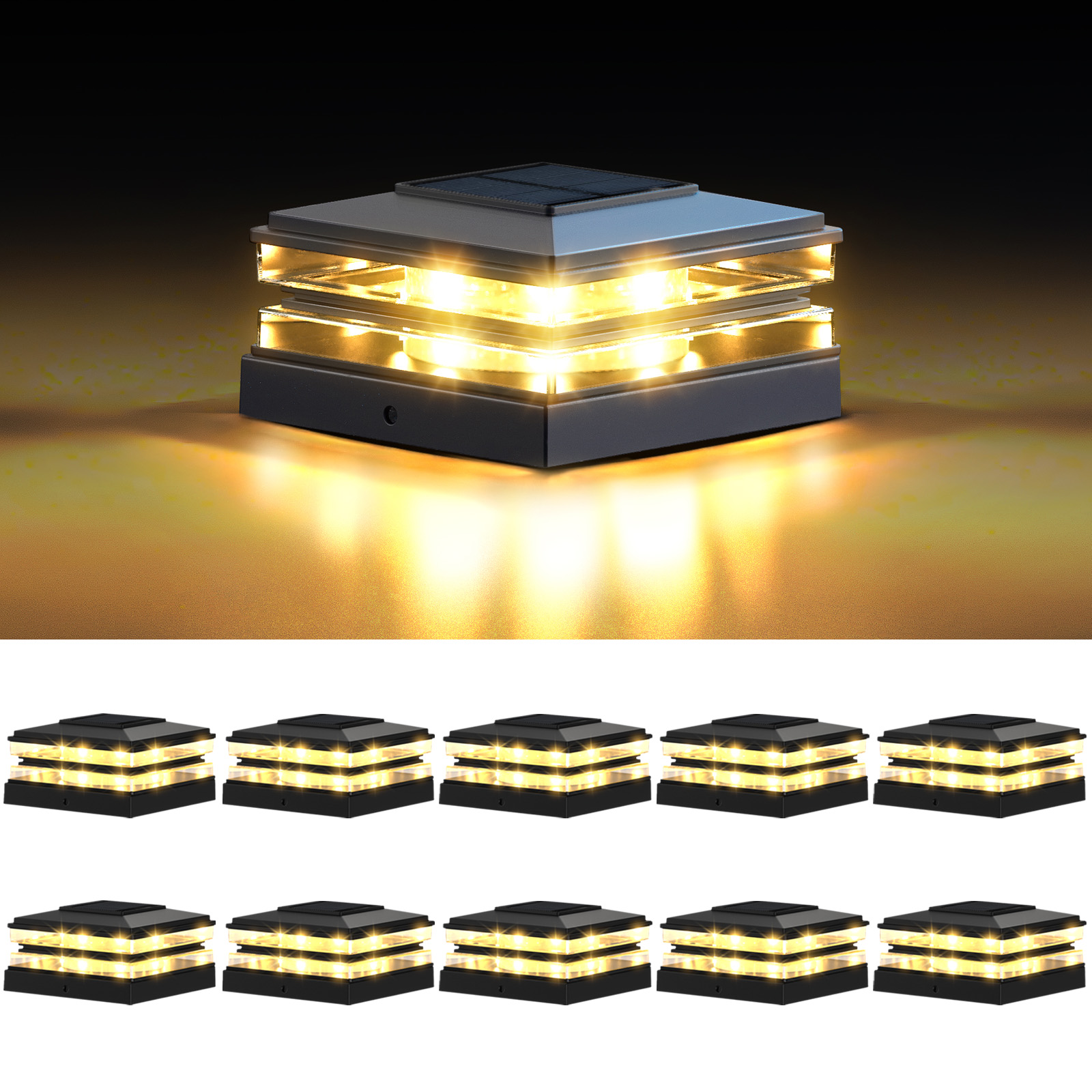 [10 Pack] 4x4 Solar Post Cap Lights Outdoor Waterproof Fence Deck Post ...