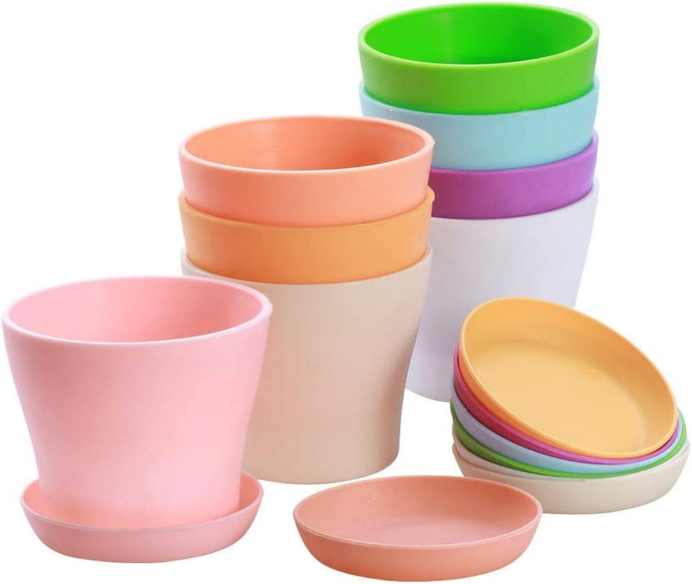 8 Pack 5.5" Colorful Plastic Plant Pots, Flower Seedlings Nursery Pots ...