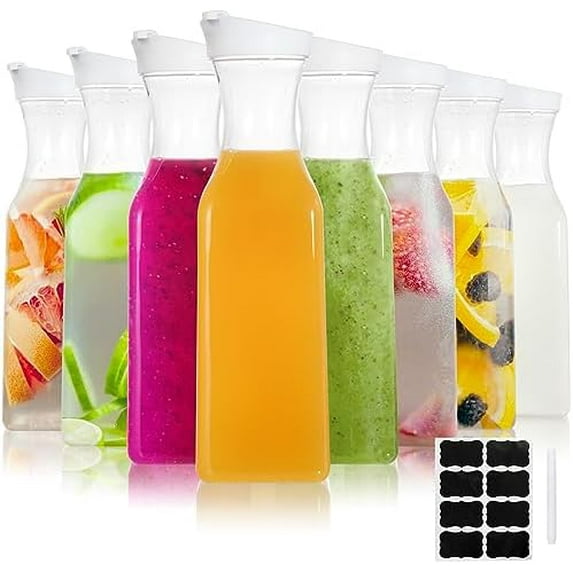 8 Pack 50 Oz Plastic Water Carafe with Lid: Clear for Juices, Iced Tea ...