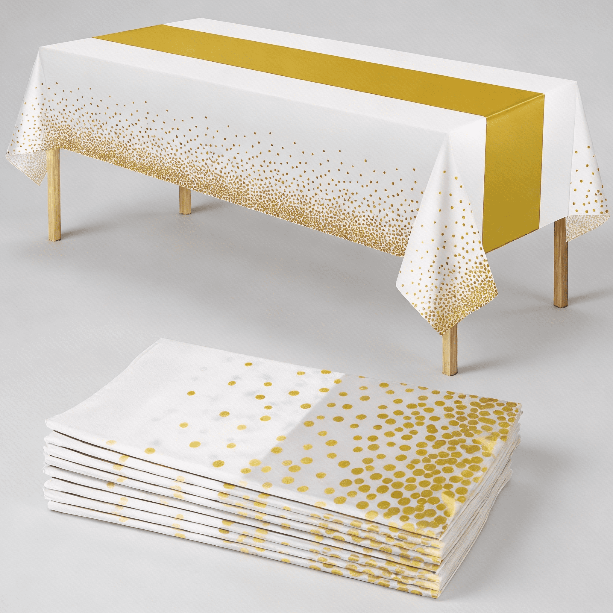 8 Pack 54"x108" White & Gold Dot Disposable Plastic Tablecloth ...