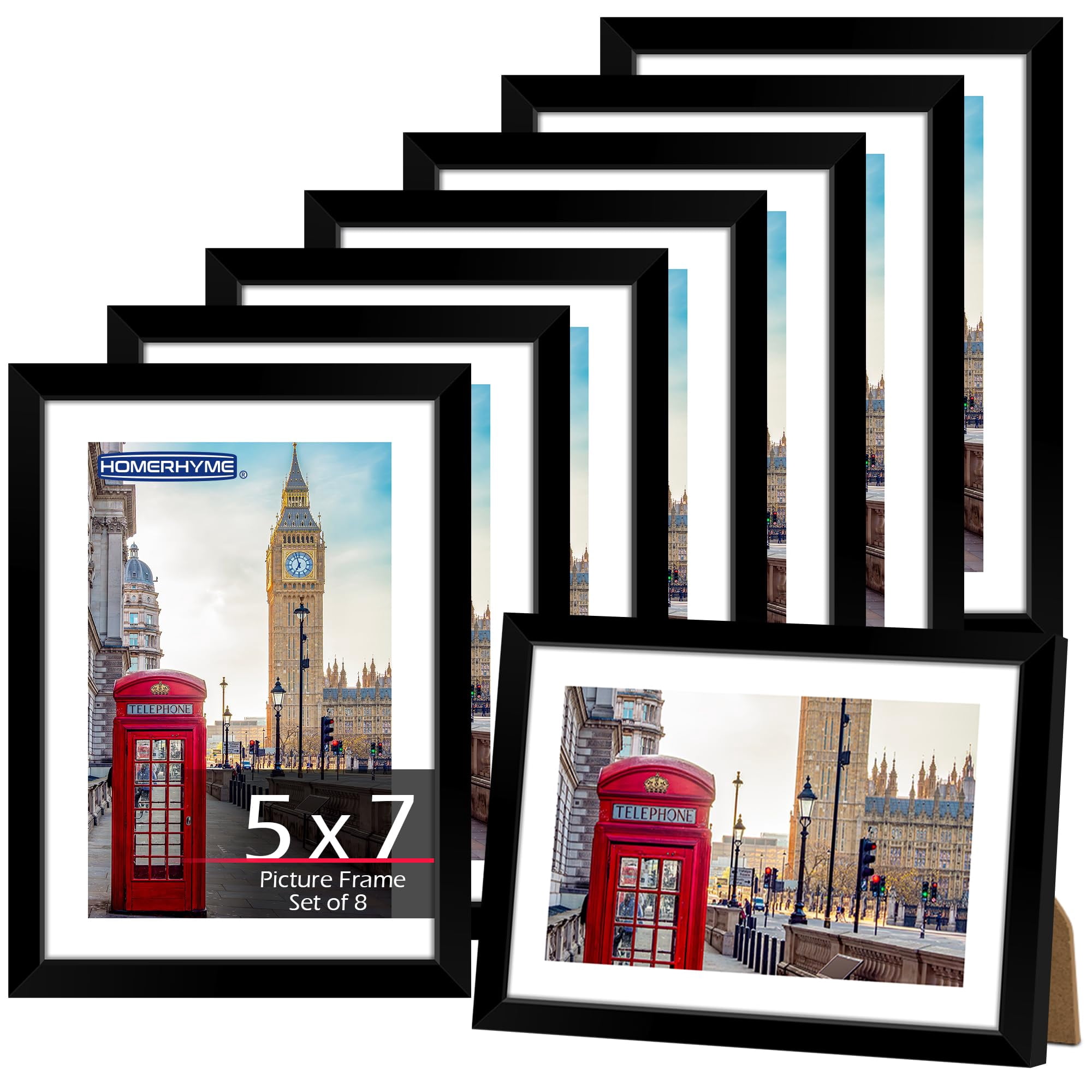 8 Pack 5x7 Picture Frames Black, Wall Mount or Tabletop Photo Frames ...