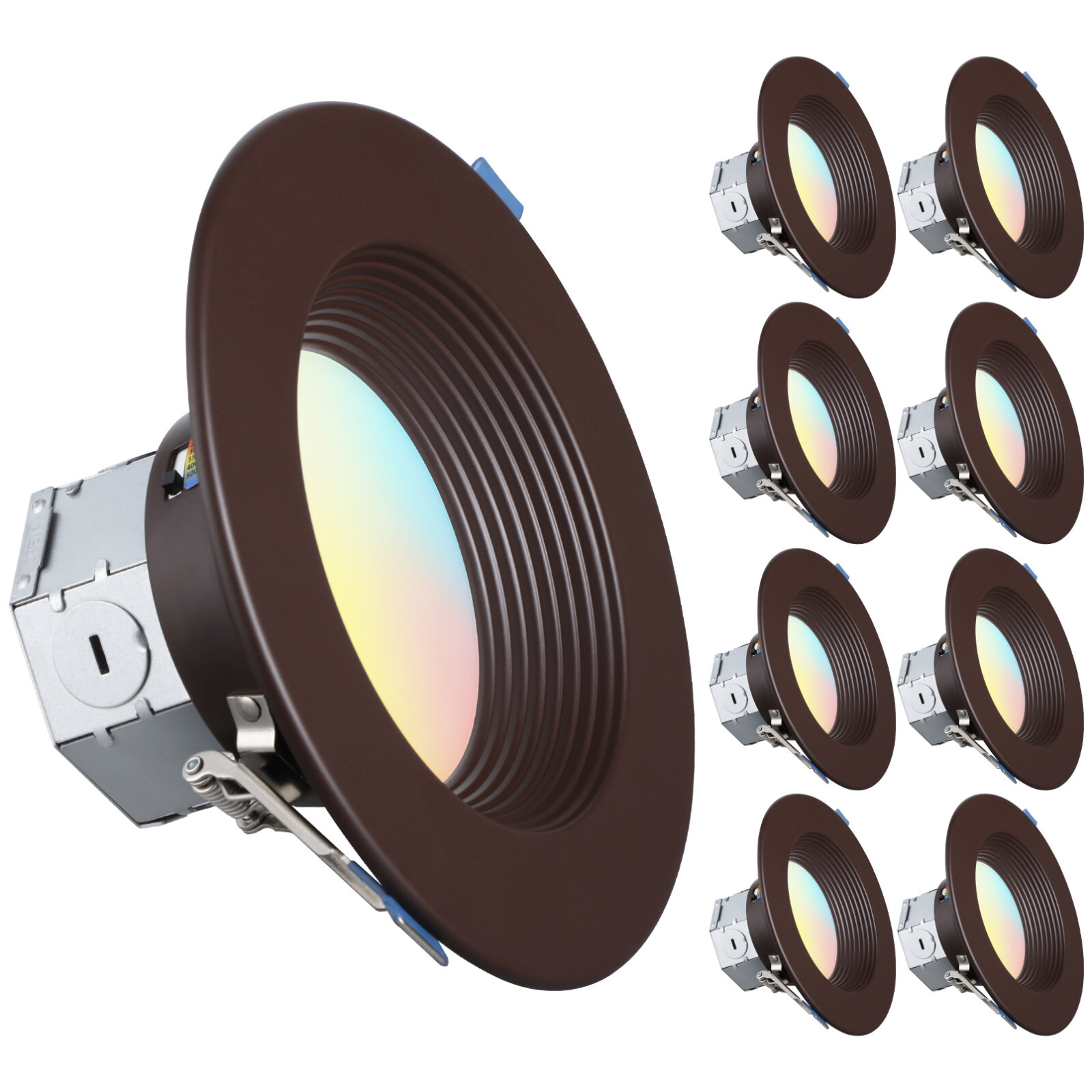 8-Pack 6" 5CCT 15W LED Canless Recessed Light with J-Box, Deep Baffle ...